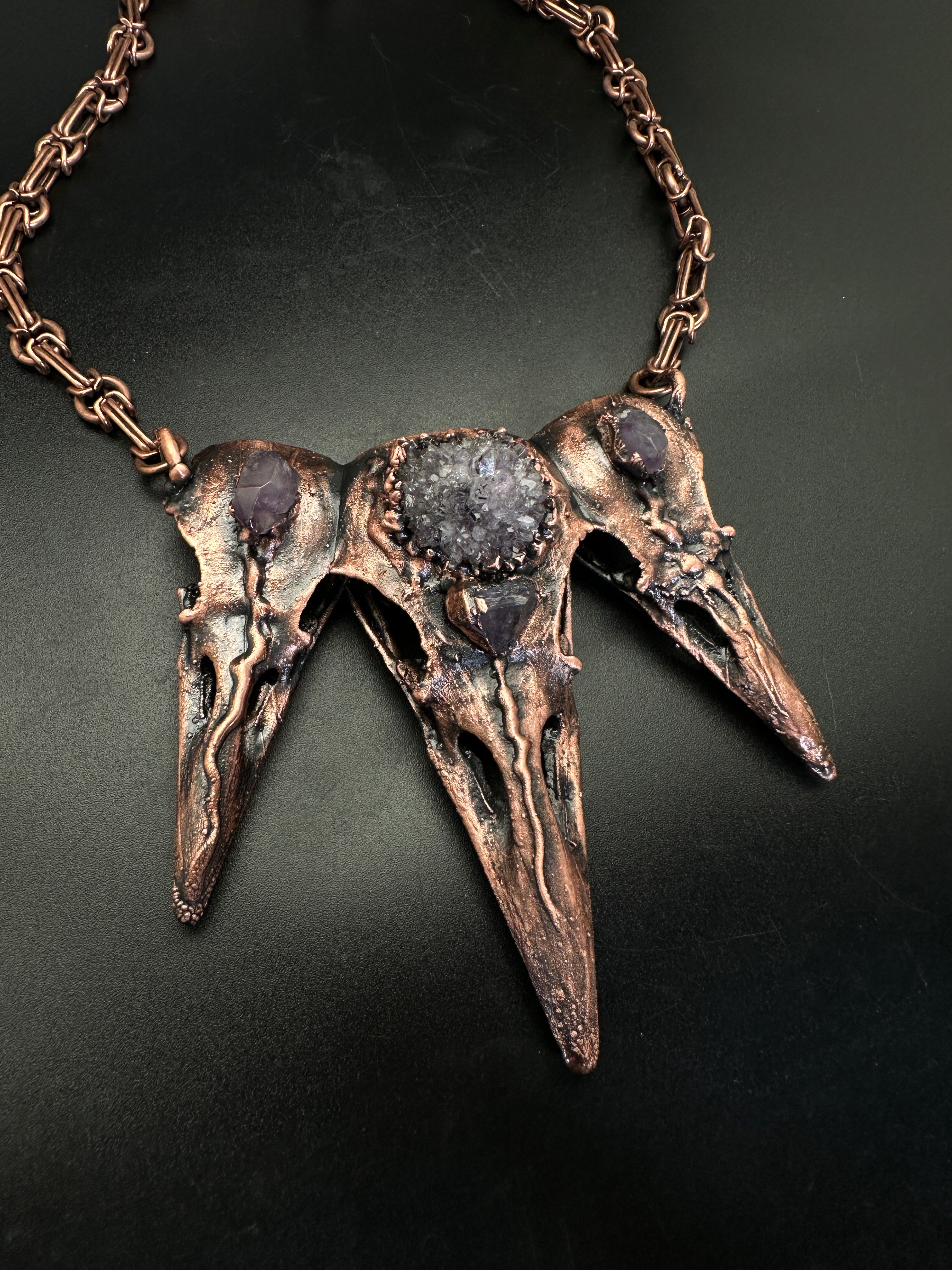 Triplets ~ Raven Copper Electroformed Necklace – Lily In Flux