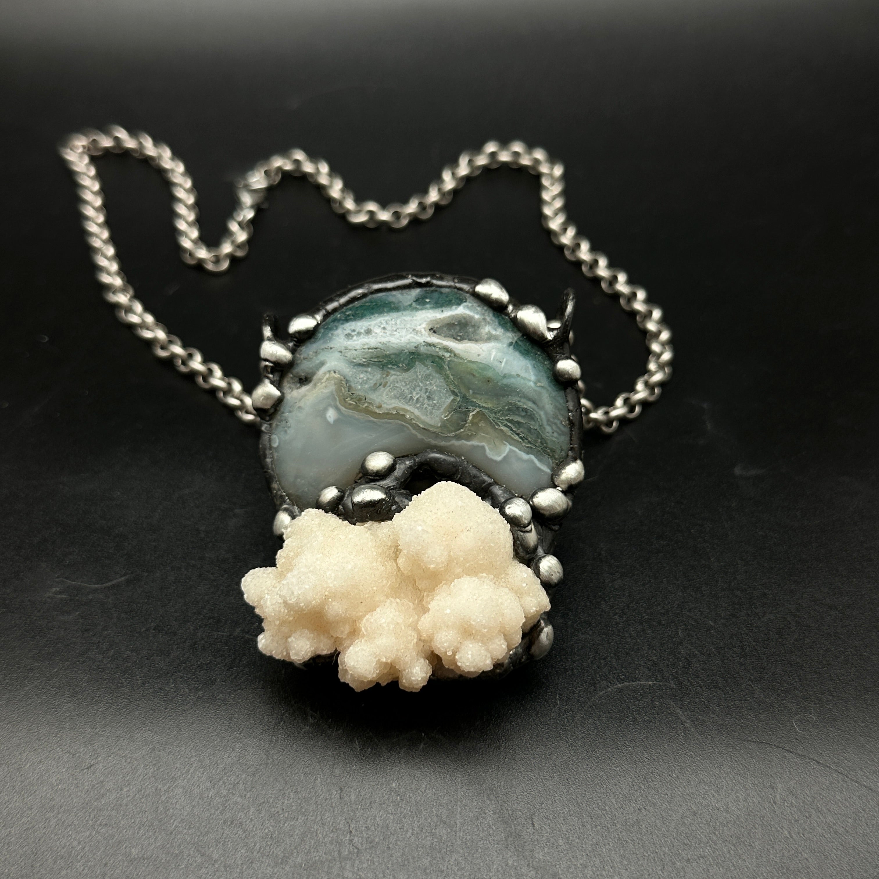 In The Clouds ~ Moss Agate & Calcium Stalactite Necklace – Lily In Flux