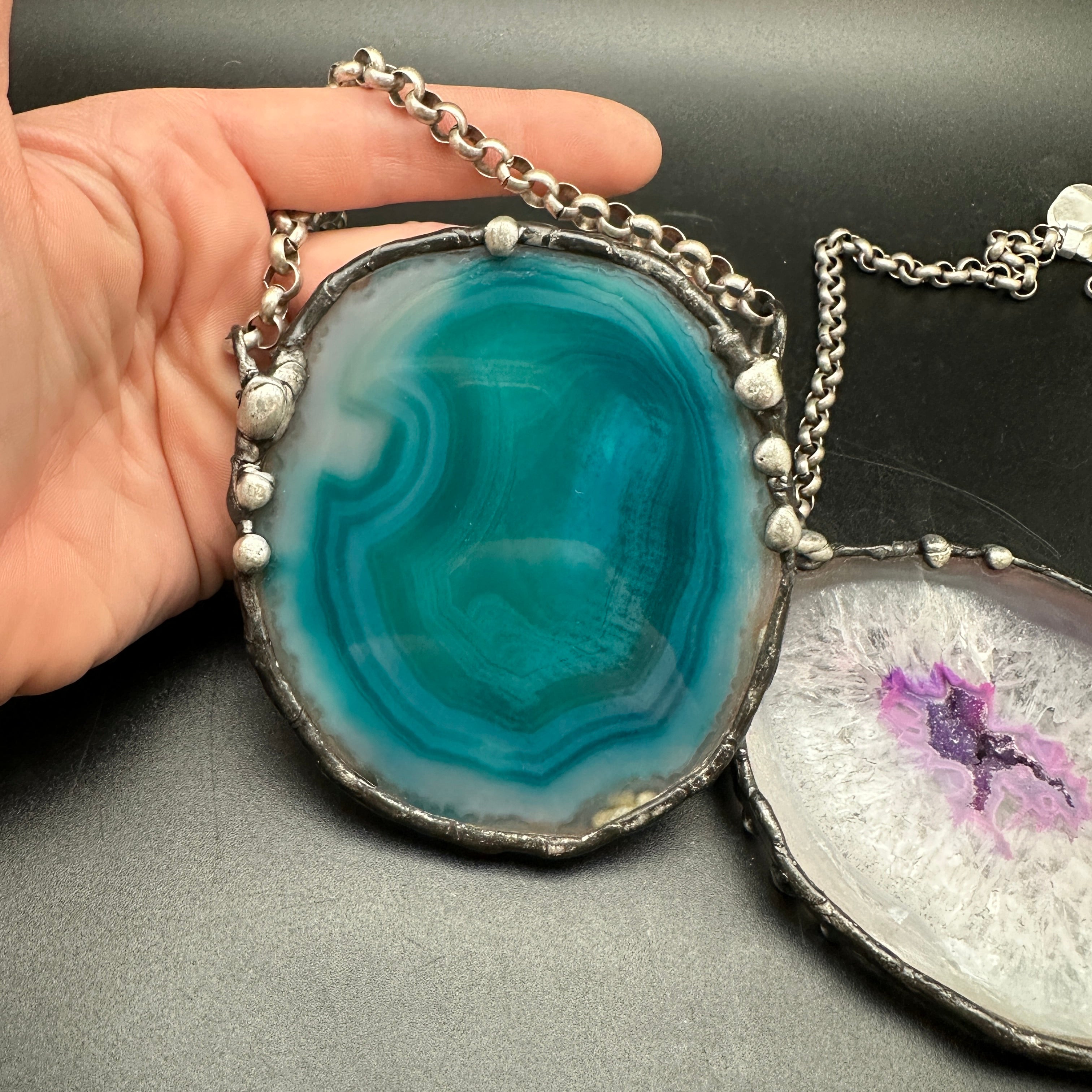 Aqua ~ XL Geode Slice Necklace – Lily In Flux