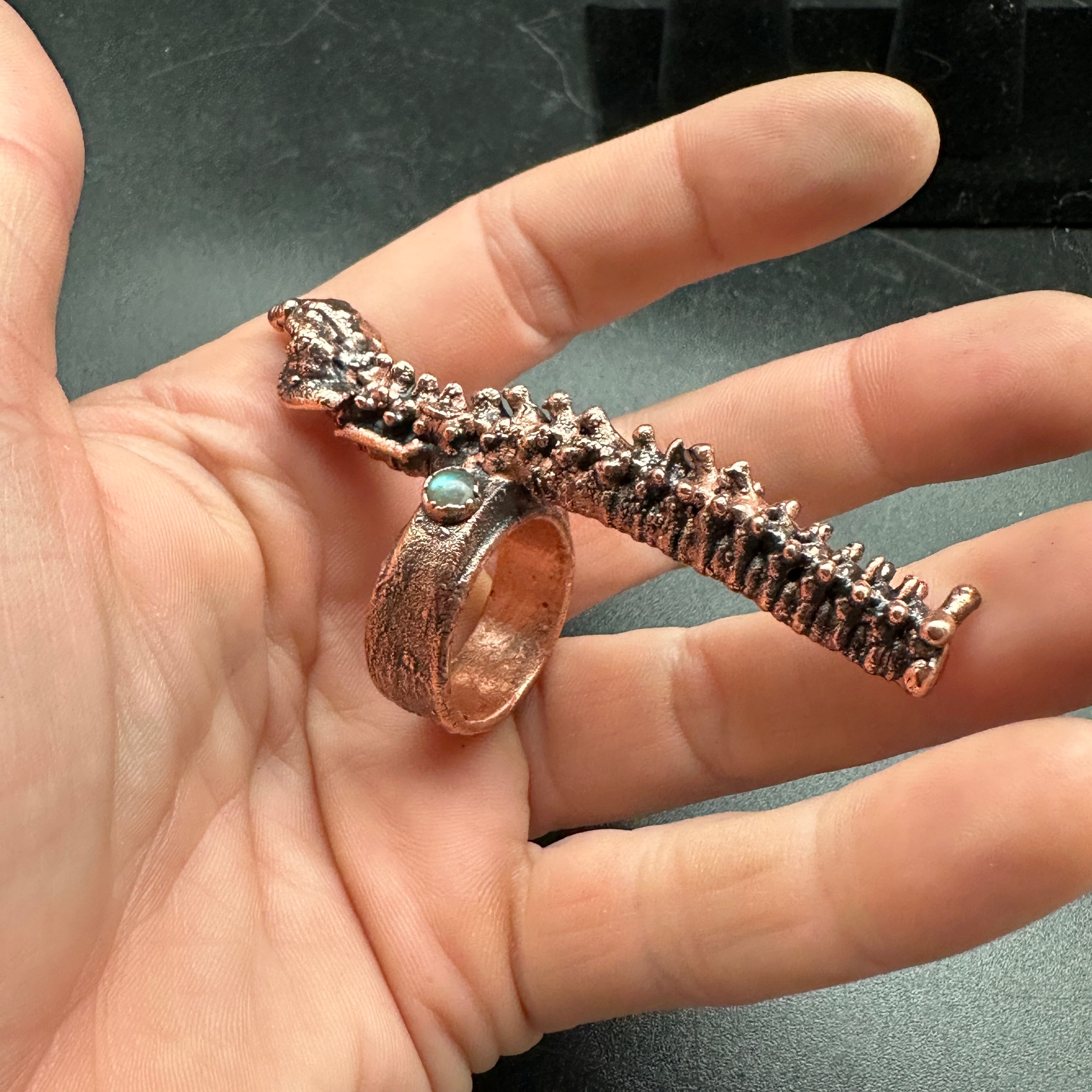 Size 10 1/2 ~ Human Spine Ring Labradorite ~ Copper Electroformed ...
