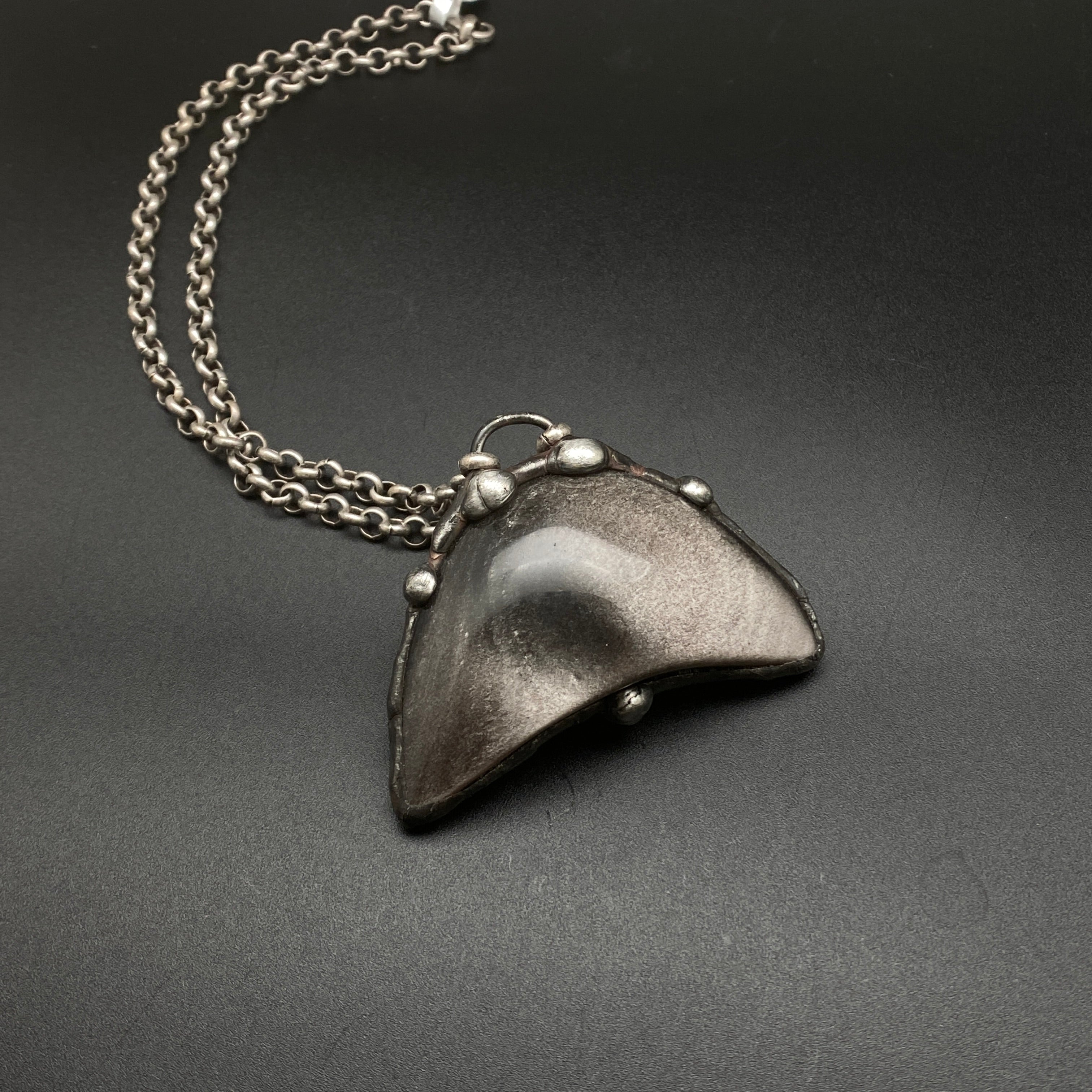 Dark Side Of The Moon ~ Silver Obsidian Half Moon Necklace – Lily In Flux