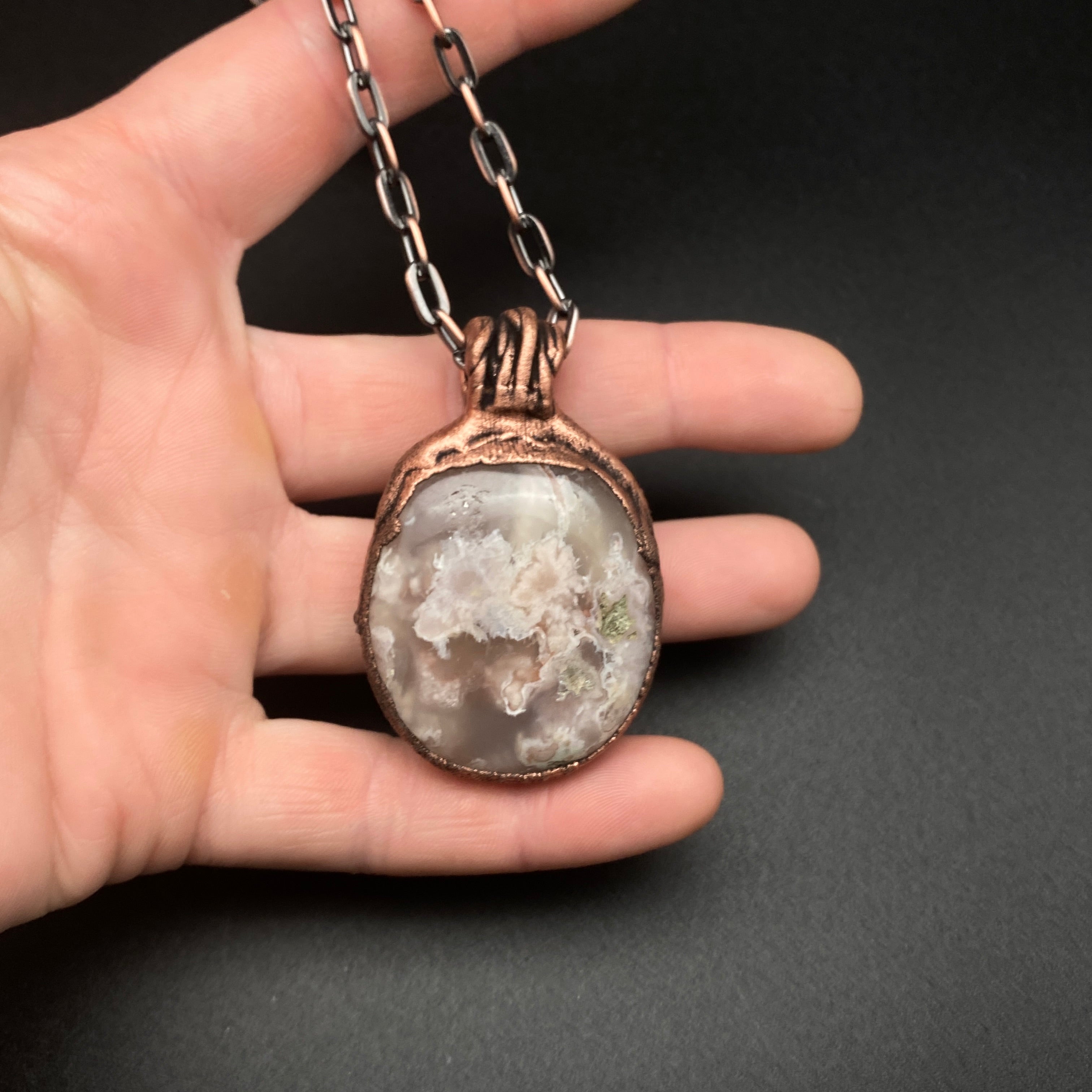 Bloom ~ Copper Electroformed Flower Agate Necklace – Lily In Flux