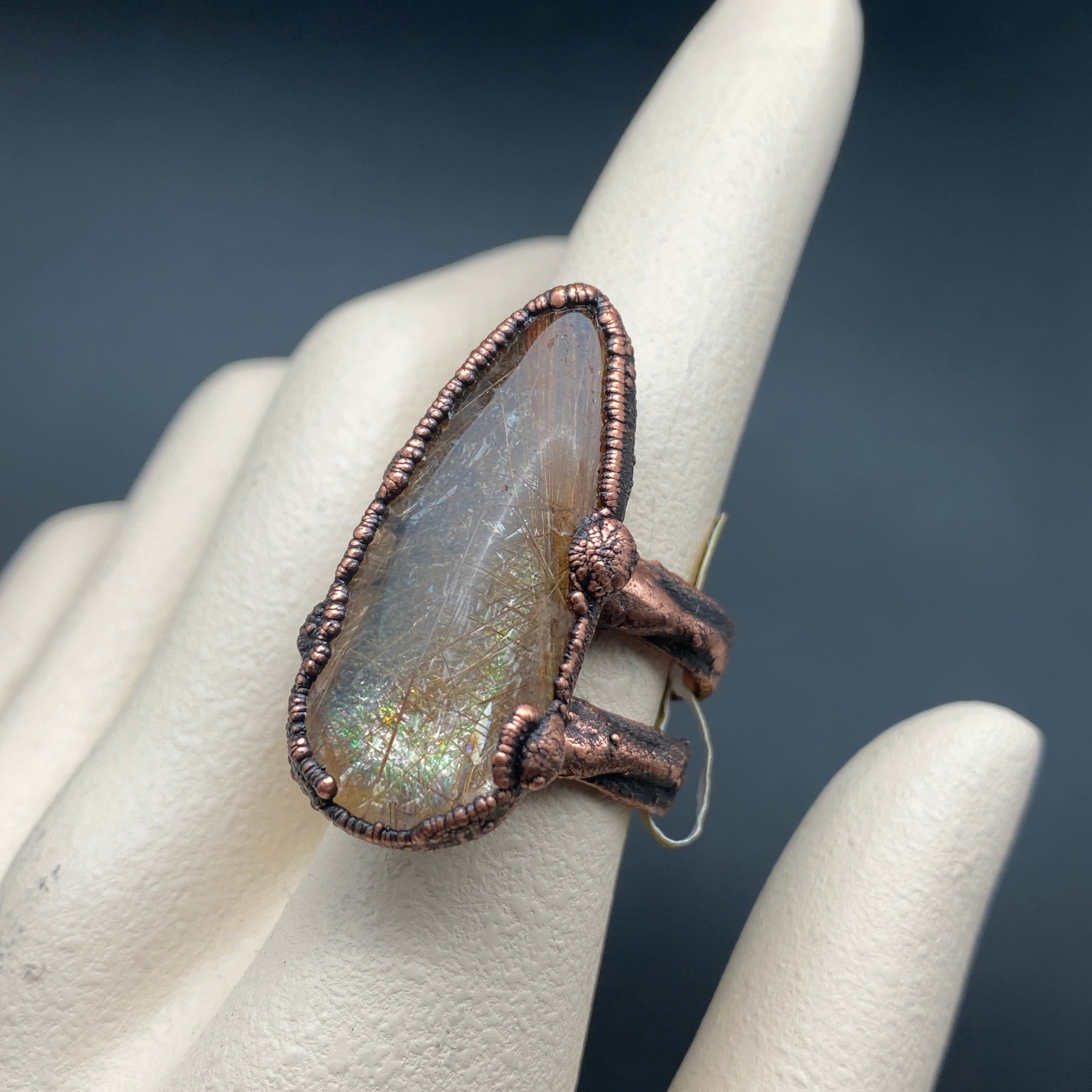 Fantasia ~ Rutilated Quartz Statement Ring With Sparkle Back – Lily In Flux